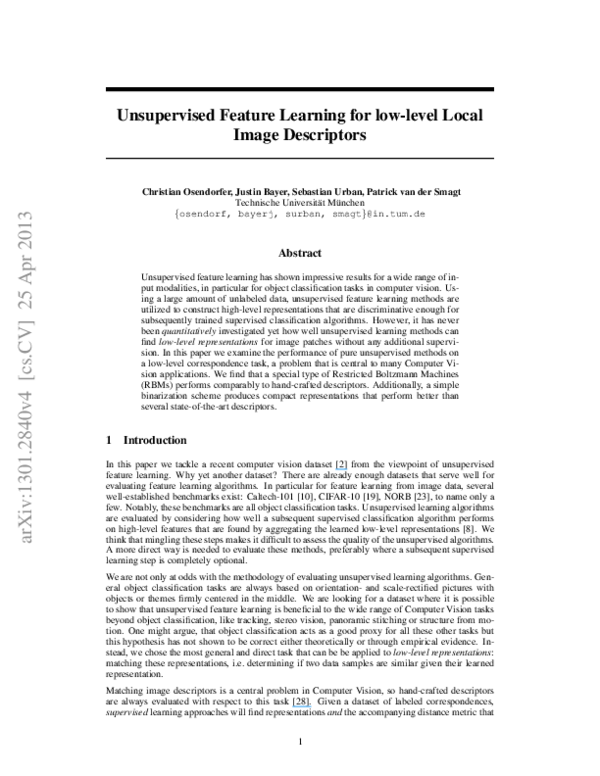 (PDF) Unsupervised Feature Learning for low-level Local Image Descriptors