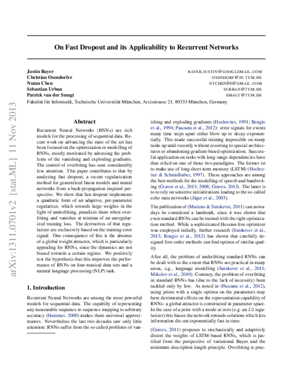 (PDF) On fast dropout and its applicability to recurrent networks