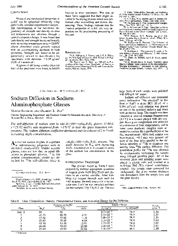 (PDF) Sodium Diffusion in Sodium Aluminophosphate Glasses