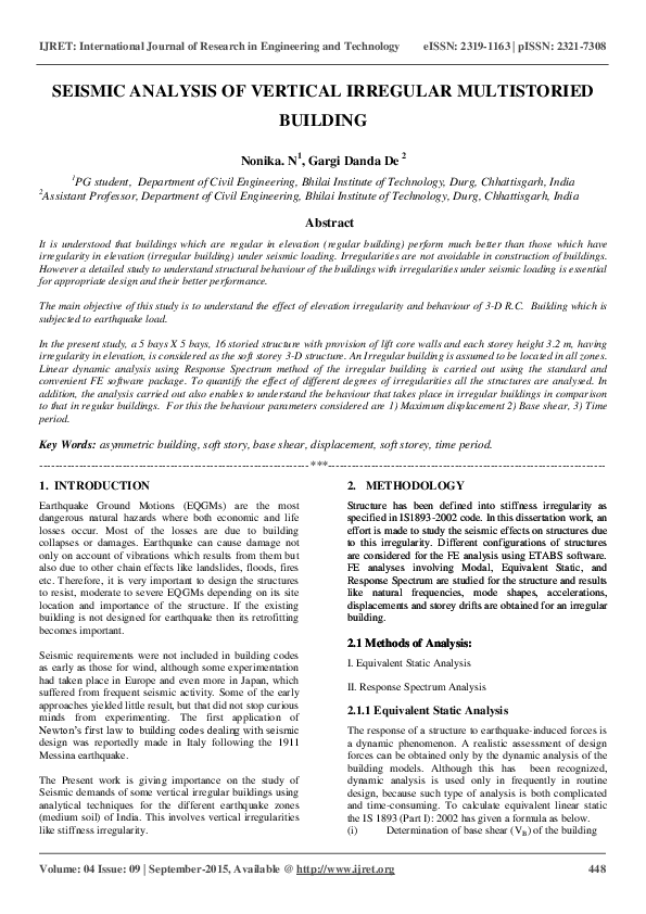 (PDF) SEISMIC ANALYSIS OF VERTICAL IRREGULAR MULTISTORIED BUILDING