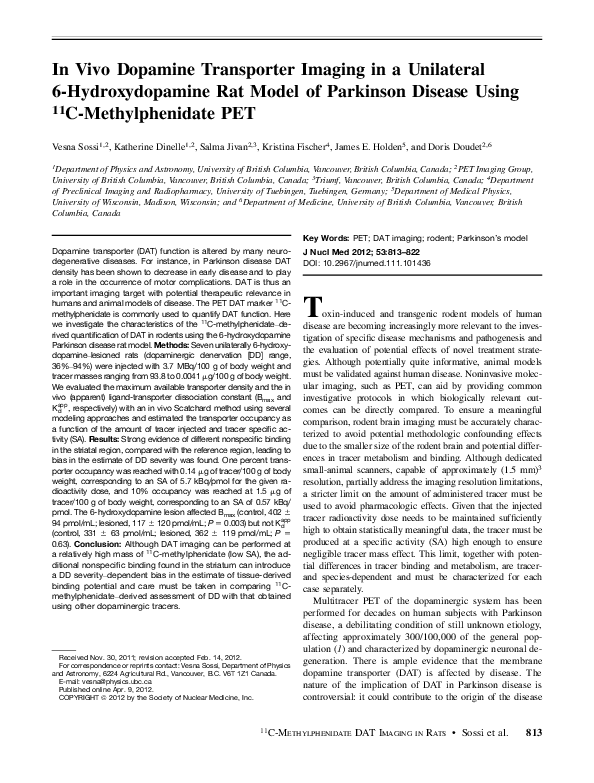 (PDF) In Vivo Dopamine Transporter Imaging in a Unilateral 6 ...