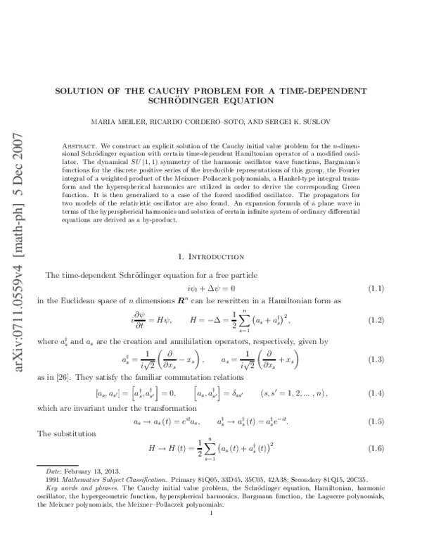 (PDF) Solution of the Cauchy problem for a time-dependent Schrödinger equation