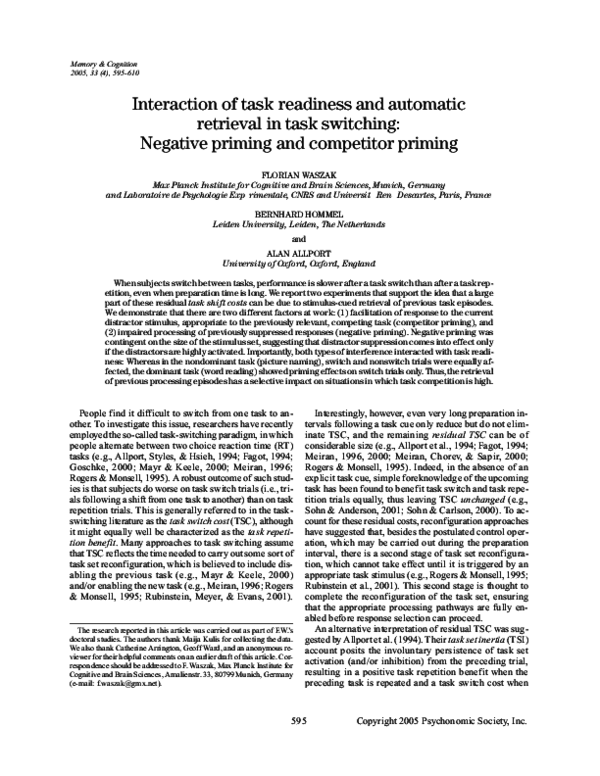 (PDF) Interaction of task readiness and automatic retrieval in task switching: Negative priming ...
