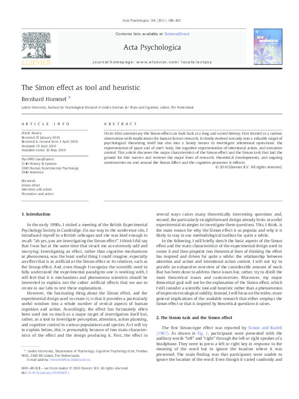 (PDF) The Simon effect as tool and heuristic