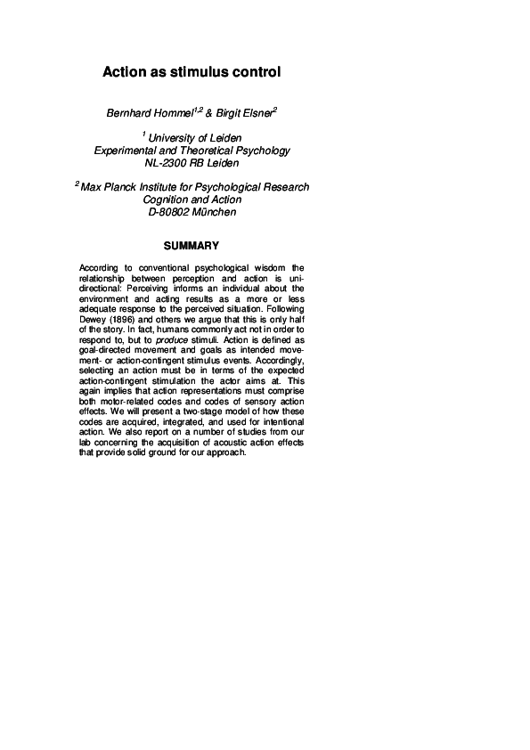 (PDF) Action as stimulus control