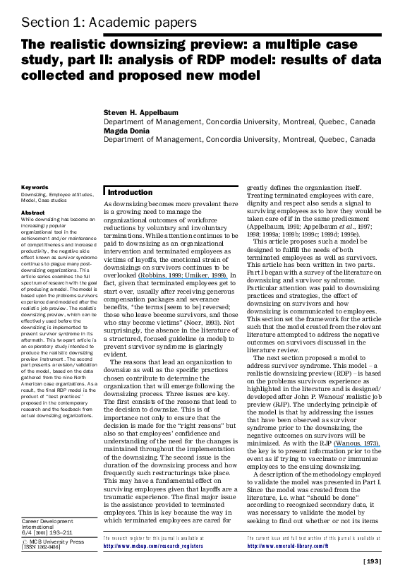 (PDF) The realistic downsizing preview: a multiple case study, part II ...