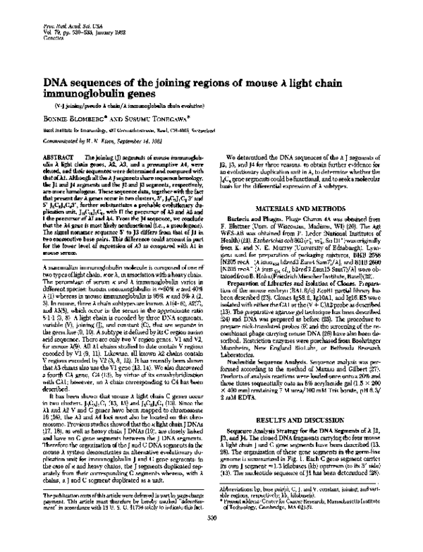 (PDF) DNA sequences of the joining regions of mouse lambda light chain ...