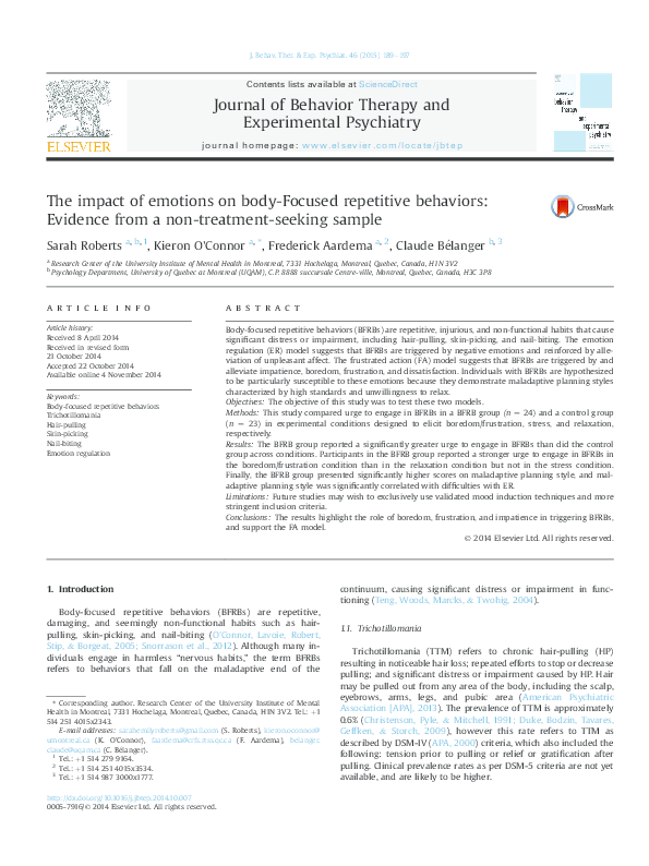(PDF) The impact of emotions on body-Focused repetitive behaviors ...