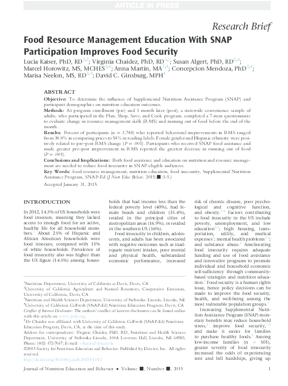 (PDF) Food Resource Management Education With SNAP Participation ...