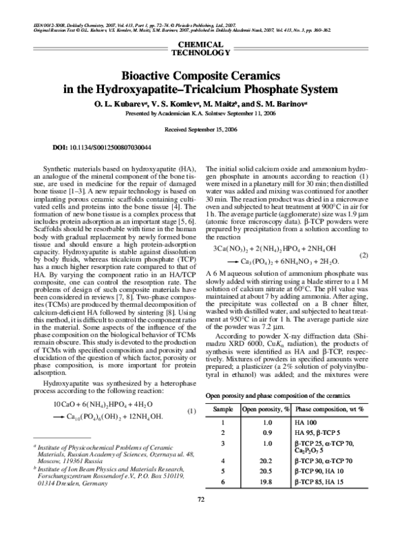 (PDF) Bioactive composite ceramics in the hydroxyapatite-tricalcium ...