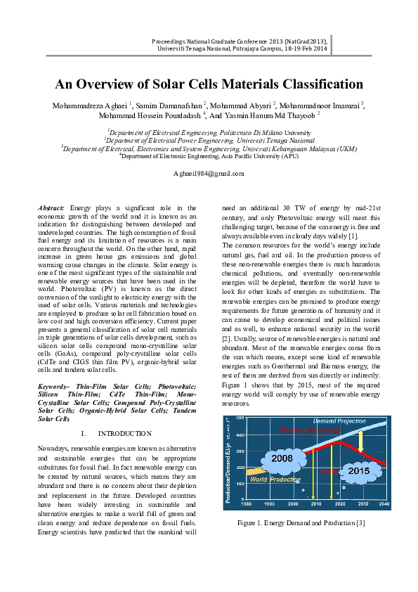 (PDF) An Overview of Solar Cells Materials Classification