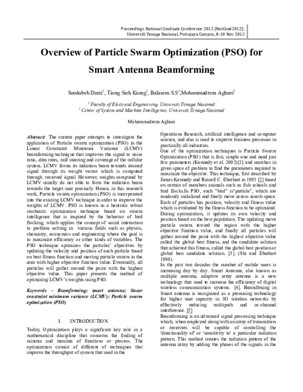 (PDF) Overview of Particle Swarm Optimization (PSO) for Smart Antenna Beamforming