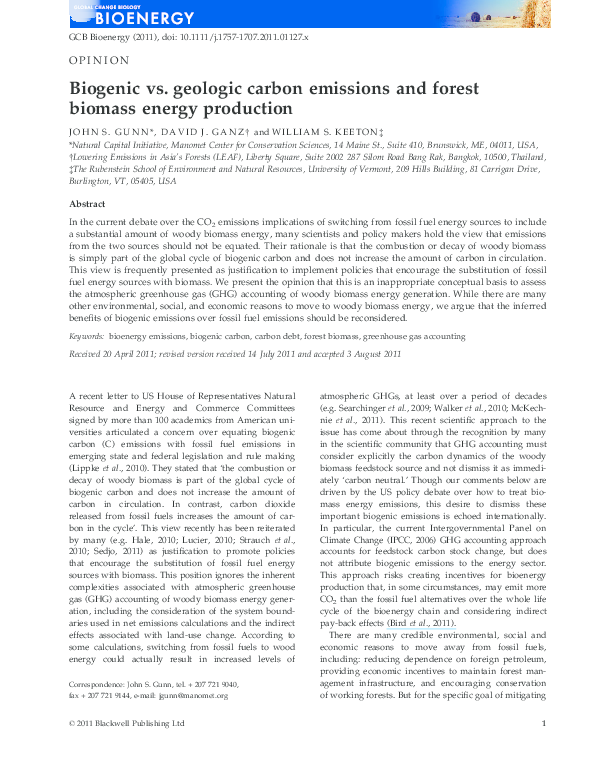 (PDF) Biogenic vs. geologic carbon emissions and forest biomass energy ...
