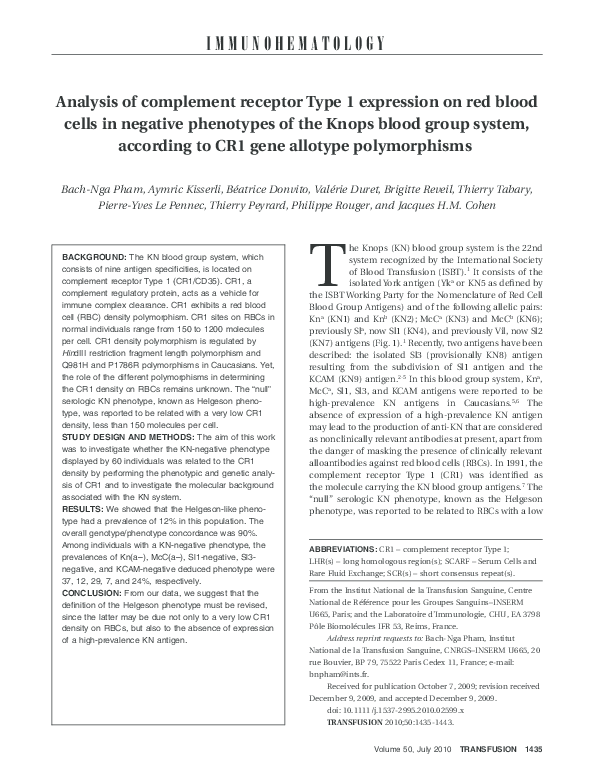 (PDF) Analysis of complement receptor Type 1 expression on red blood ...