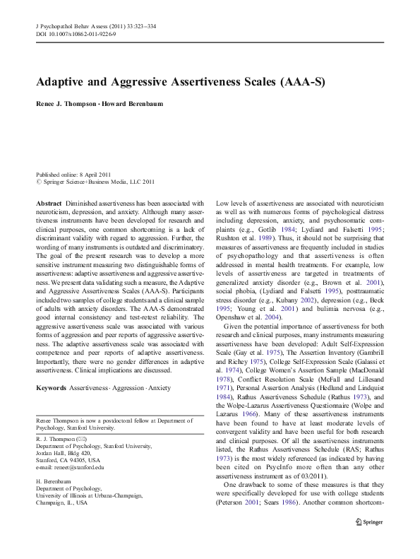 (PDF) Adaptive and Aggressive Assertiveness Scales (AAA-S)