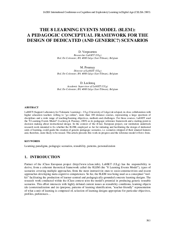 (PDF) The 8 Learning Events Model (8LEM): A Pedagogic Conceptual ...