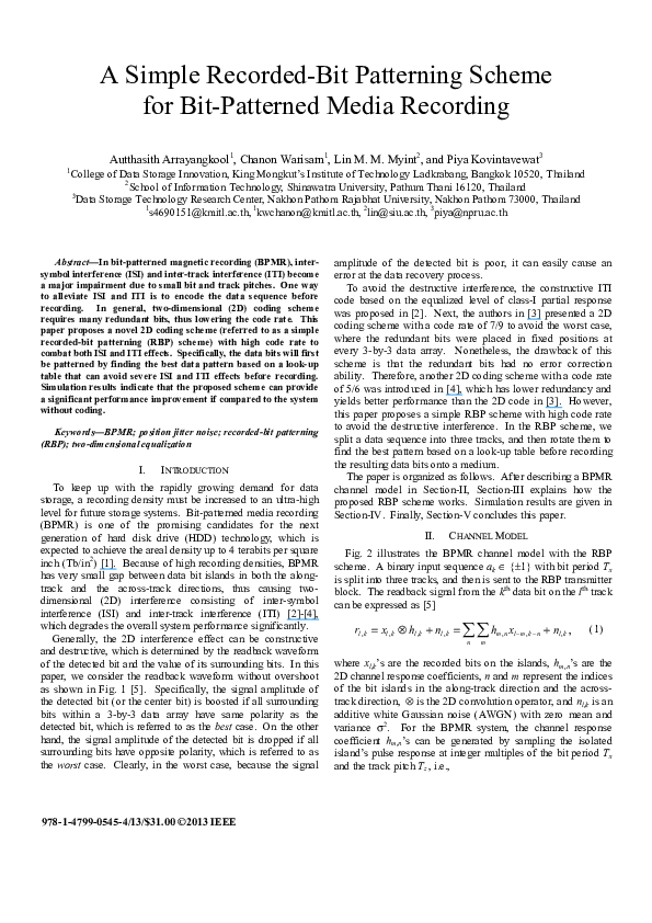 (PDF) A simple recorded-bit patterning scheme for bit-patterned media recording