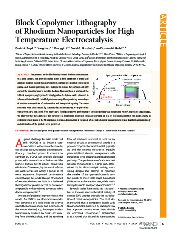 (PDF) Rhodium Nanoparticles via Block Copolymer Lithography
