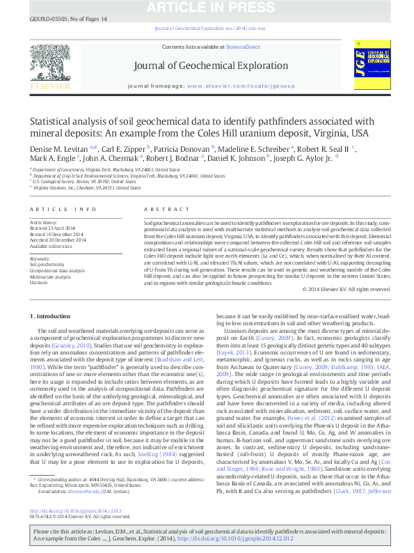 (PDF) Statistical analysis of soil geochemical data to identify pathfinders associated with ...