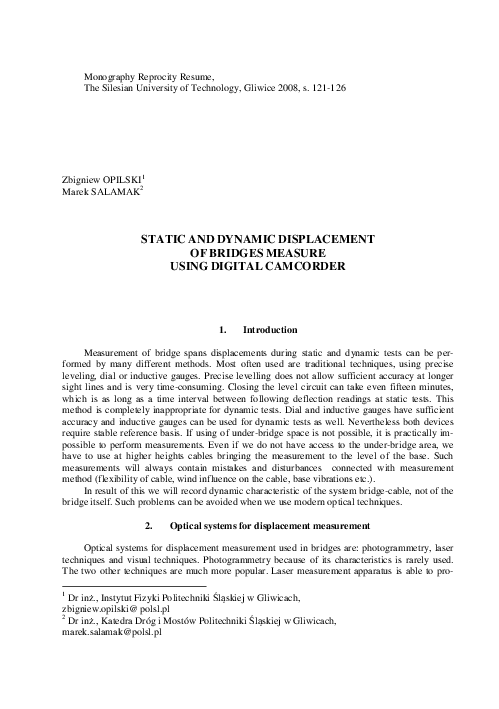(PDF) Static and dynamic displacement of bridges measure using digital camcorder