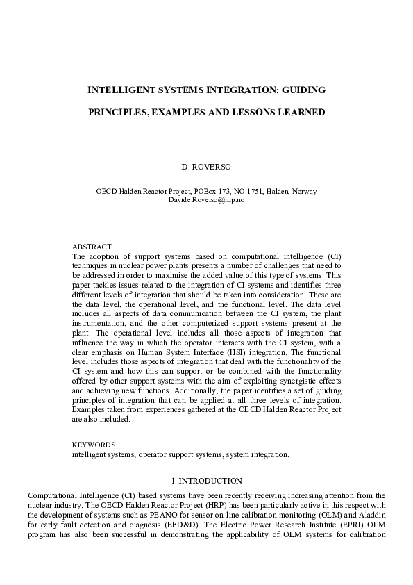 (PDF) Intelligent systems integration: Guiding Principles, examples and ...