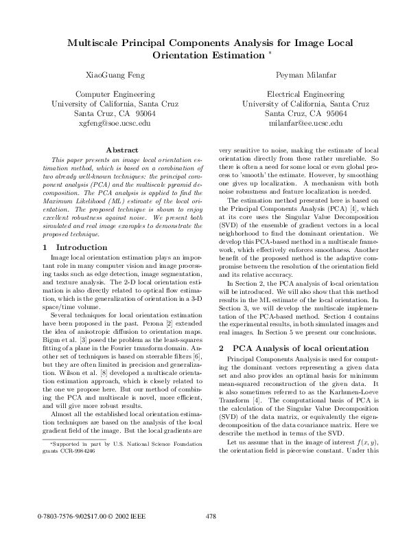 (PDF) Multiscale principal components analysis for image local orientation estimation