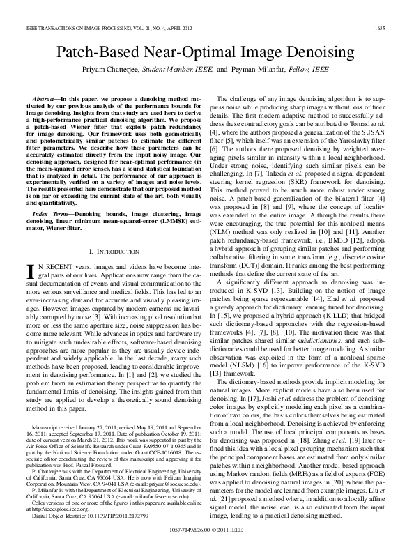 (PDF) Patch-Based Near-Optimal Image Denoising