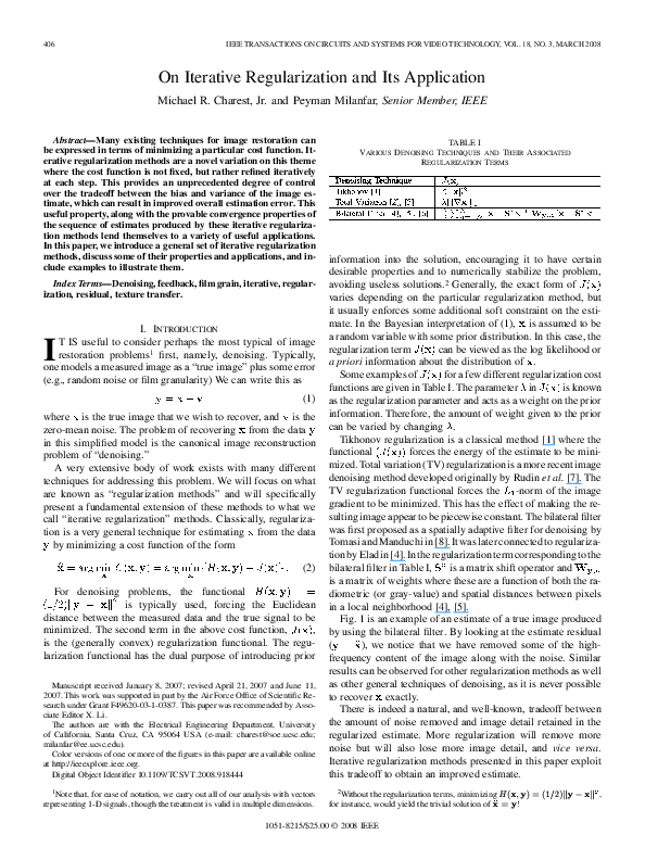 (PDF) On Iterative Regularization and Its Application