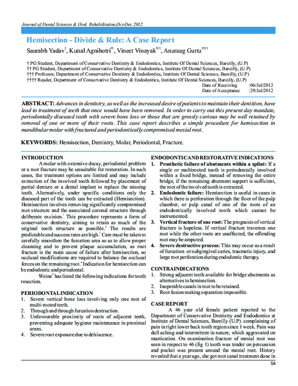 (PDF) Hemisection-- clinical case report ; | Dr vineet vinayak