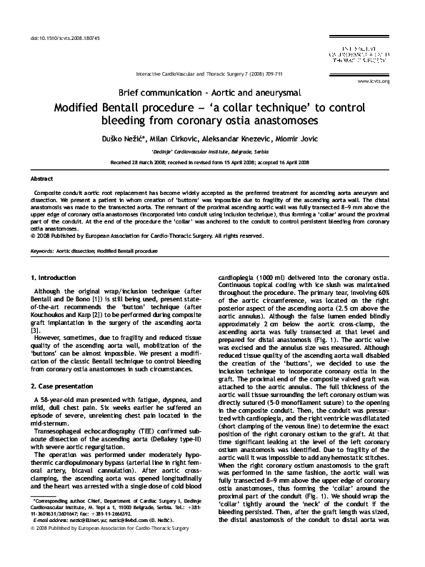 (PDF) New use of teflon to reduce bleeding in modified bentall ...