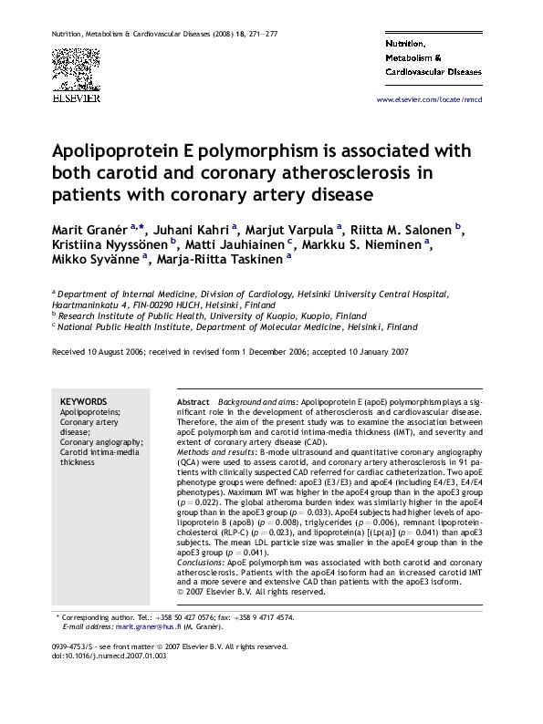 (PDF) Apolipoprotein e polymorphism is associated with both number of ...