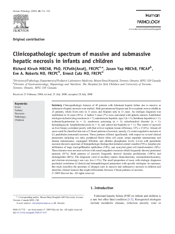 (PDF) Clinicopathologic spectrum of massive and submassive hepatic ...