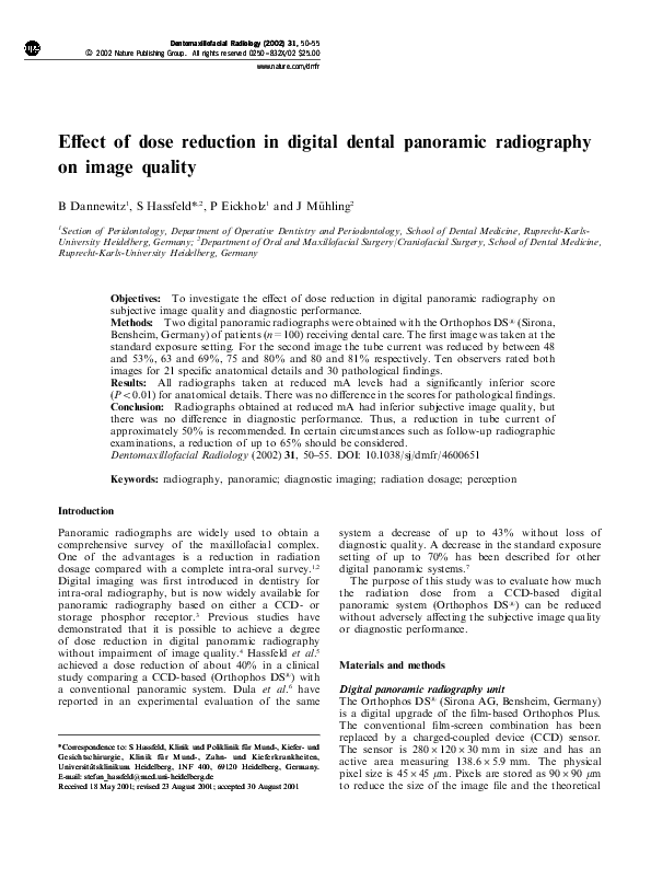 (PDF) Effect of dose reduction in digital dental panoramic radiography ...