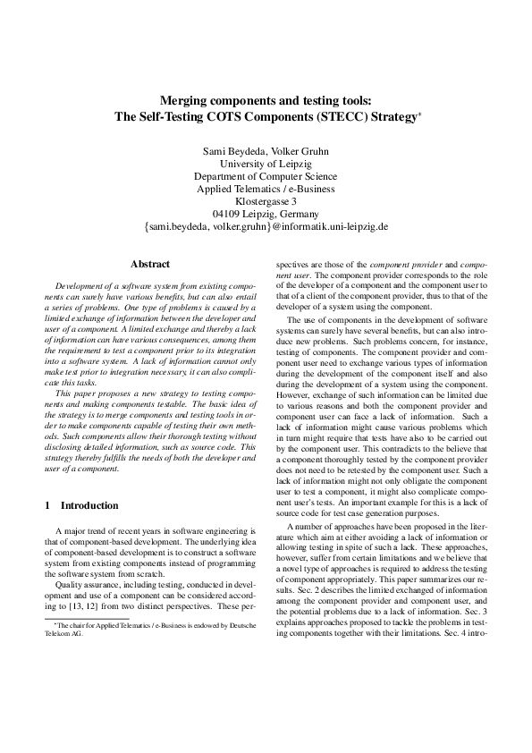 (PDF) Merging components and testing tools: the self-testing COTS ...