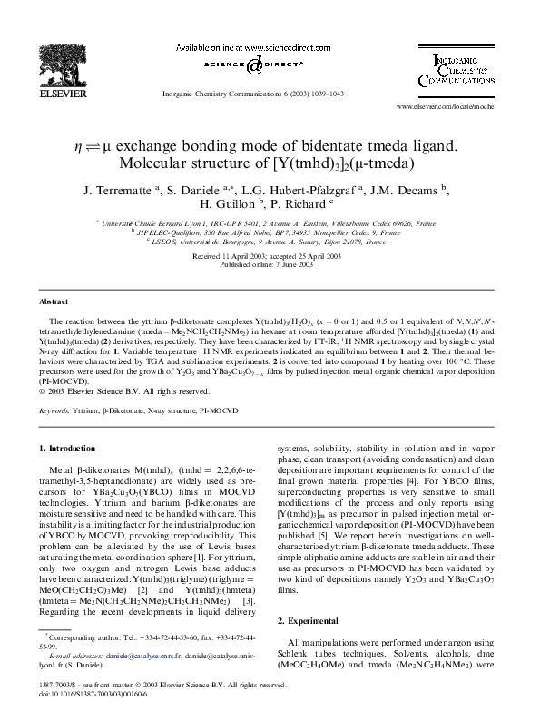 (PDF) η⇌μ exchange bonding mode of bidentate tmeda ligand. Molecular ...