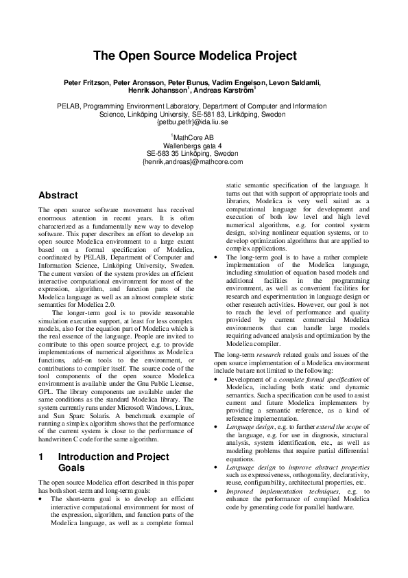 (PDF) The open source Modelica project