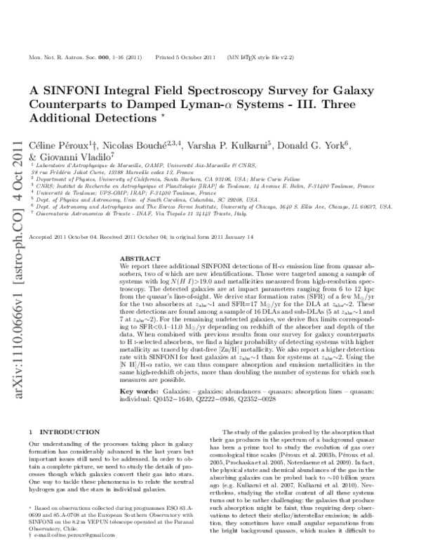 (PDF) A SINFONI integral field spectroscopy survey for galaxy ...