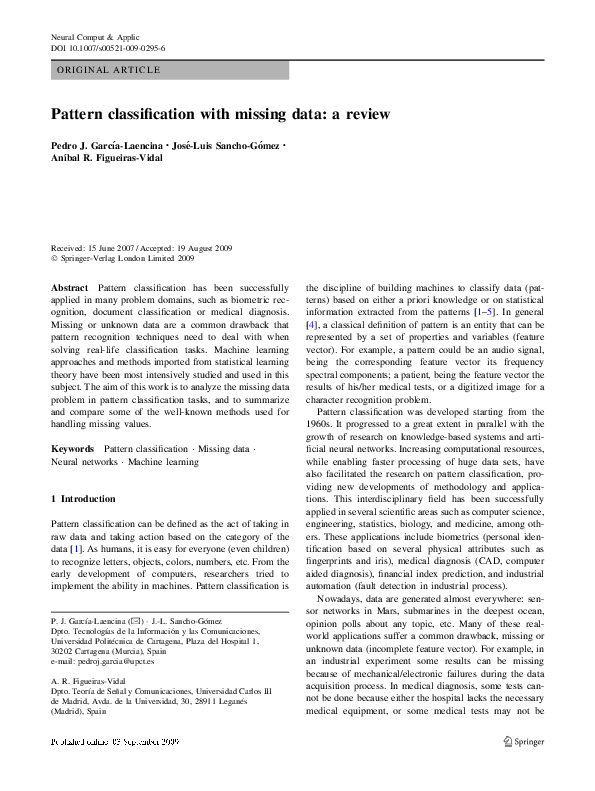 (PDF) Pattern classification with missing data: a review