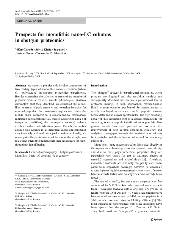 (PDF) Prospects for monolithic nano-LC columns in shotgun proteomics