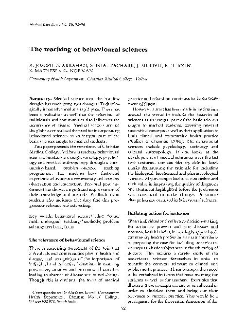 (PDF) The teaching of behavioural sciences