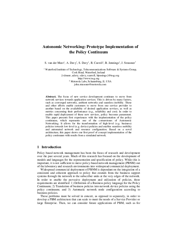 (PDF) Automonic Networking: Prototype Implementation of the Policy ...