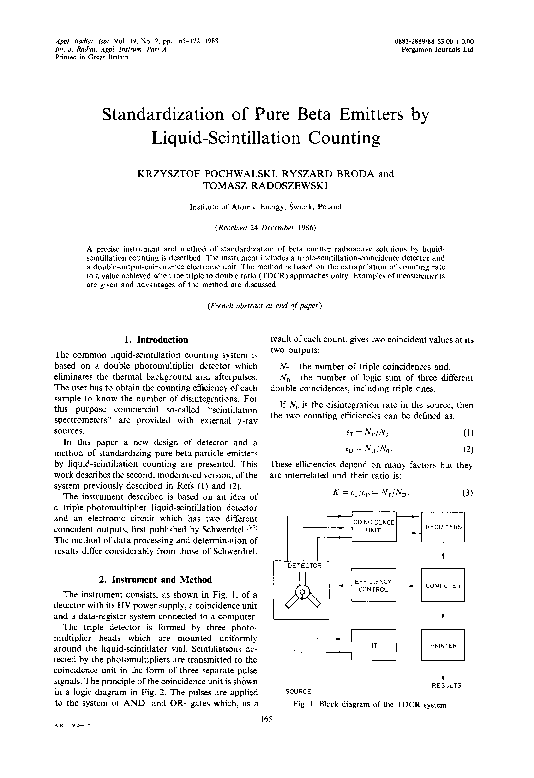 (PDF) Standardization of pure beta emitters by liquid-scintillation ...