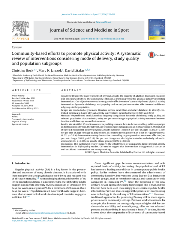(PDF) Community-based efforts to promote physical activity: A systematic review of interventions ...