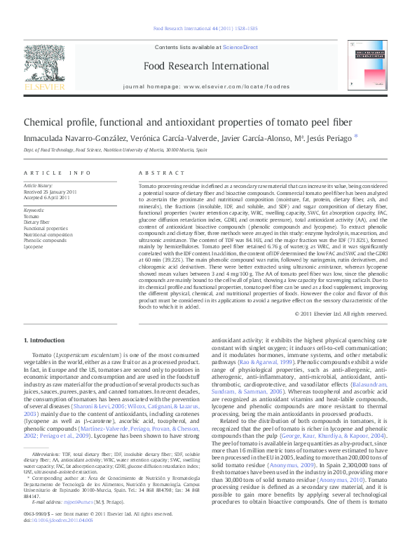 (PDF) Chemical profile, functional and antioxidant properties of tomato ...