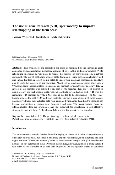 (PDF) The use of near infrared (NIR) spectroscopy to improve soil mapping at the farm scale