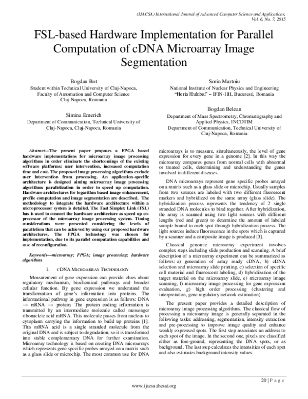 Pdf Fsl Based Hardware Implementation For Parallel Computation Of Cdna Microarray Image
