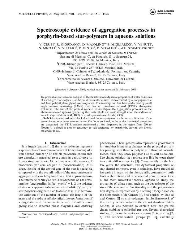 (PDF) Spectroscopic evidence of aggregation processes in porphyrin-based star-polymers in ...