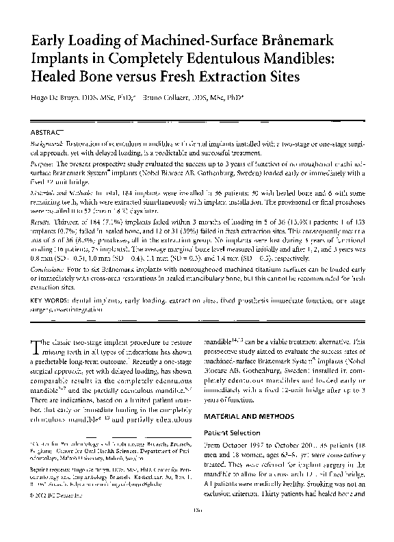 (PDF) Early loading of machined-surface Brånemark implants in ...