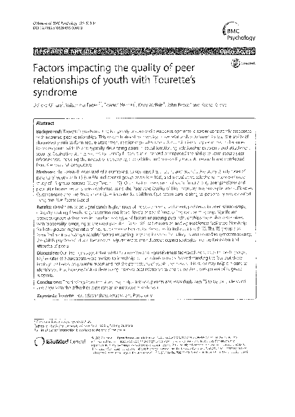 (PDF) The Impact of Tic Severity, Comorbidity and Peer Attachment on ...
