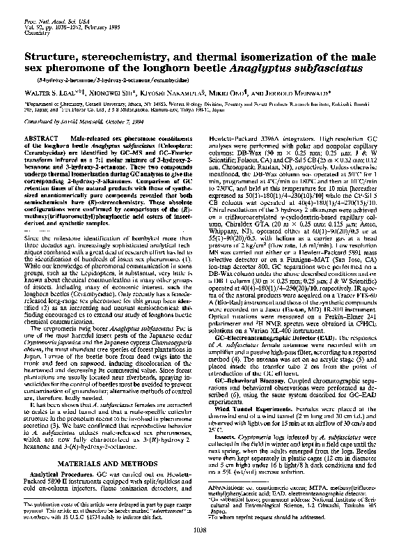 Pdf Identification And Synthesis Of Female Sex Pheromone Of Oriental Beetle Anomala Orientalis